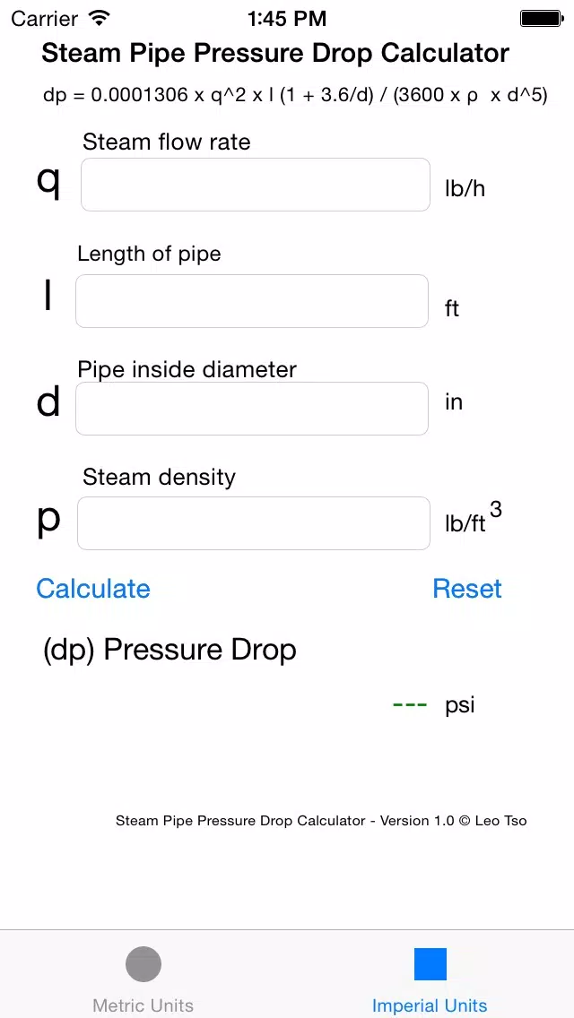 Steam Pipe Pressure Drop Calculator IPA için iOS İndir - PGYER IPAHUB